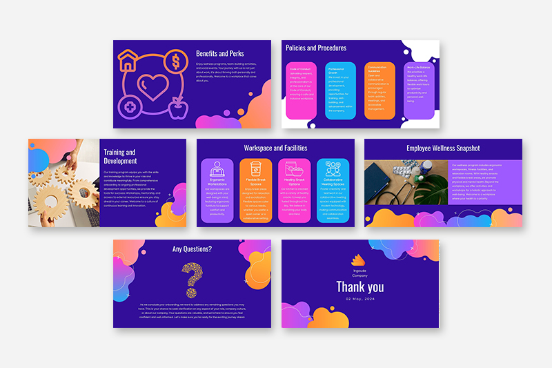 Colorful and Fun Employee Onboarding Presentation (Canva) - Din Studio