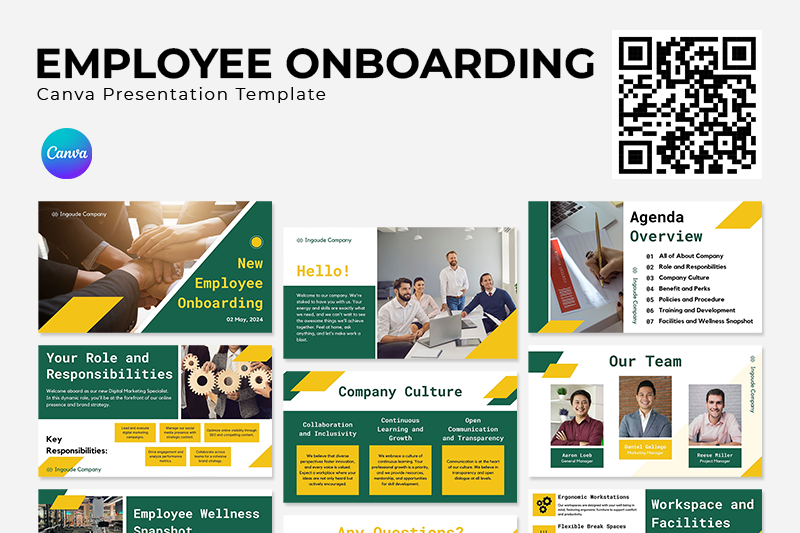 Yellow and Green Simple New Employee Onboarding Company Presentation ...