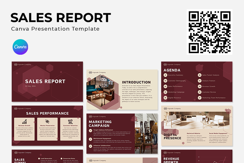 Maroon and Red Modern Sales Report Presentation (Canva) - Din Studio