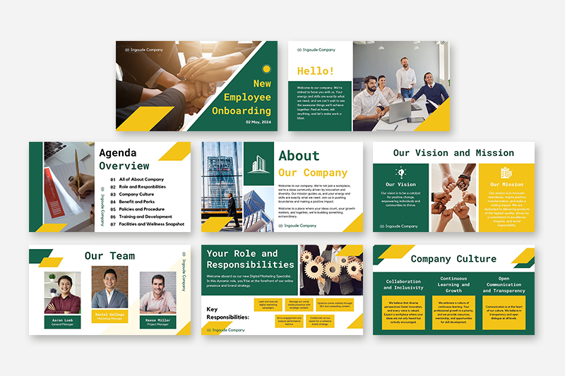 Yellow and Green Simple New Employee Onboarding Company Presentation ...