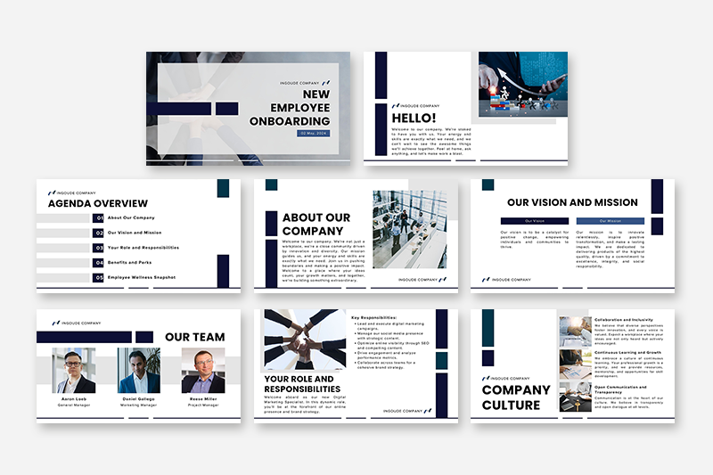 White and Blue Modern New Employee Onboarding Company Presentation ...