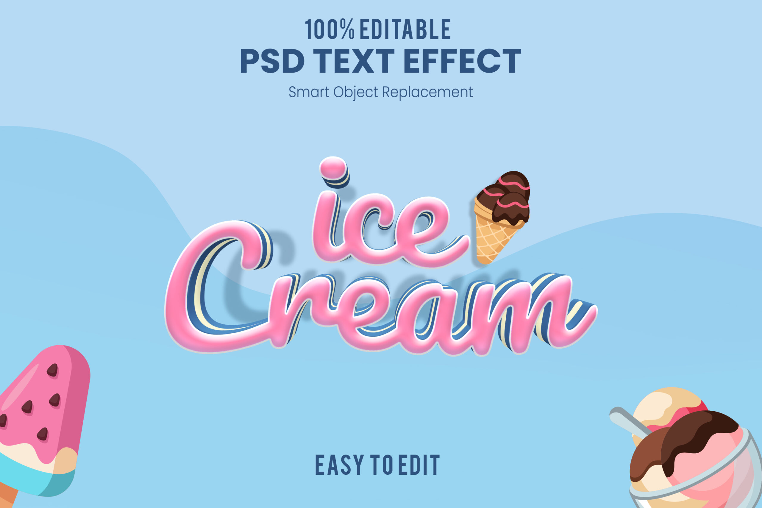 Ice Cream-3D Text Effect PSD - Din Studio